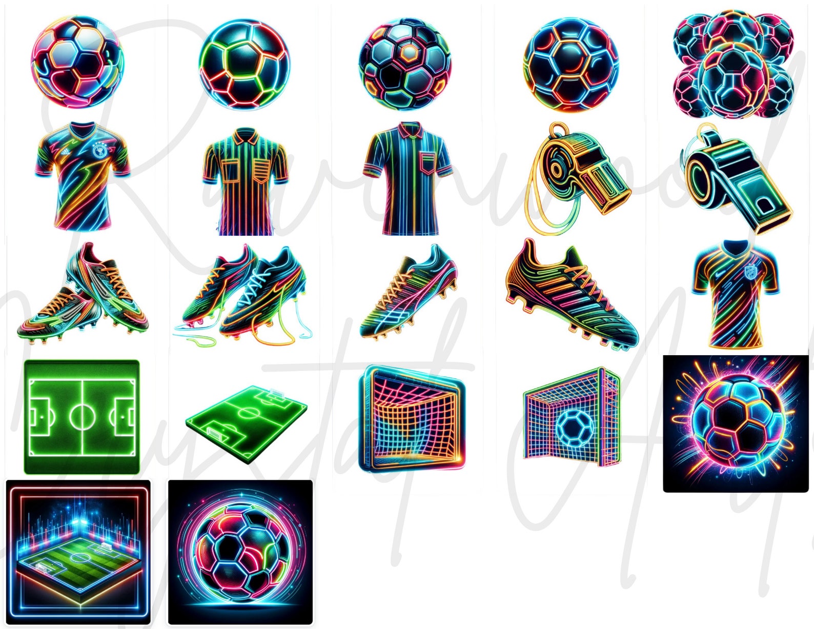 Neon Soccer Clipart Pack Transparent Background Soccer Balls Clipart ...