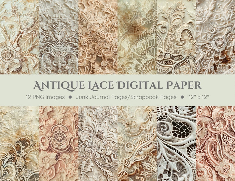 Antique Lace Digital Paper - Vintage Lace Paper for Junk Journals and ...