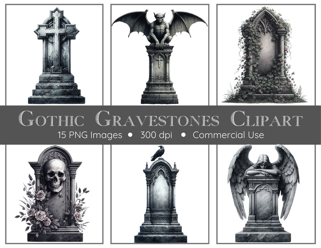 Gothic Gravestones Clipart | 15 Pngs | Tombstone Clipart | Graveyard ...