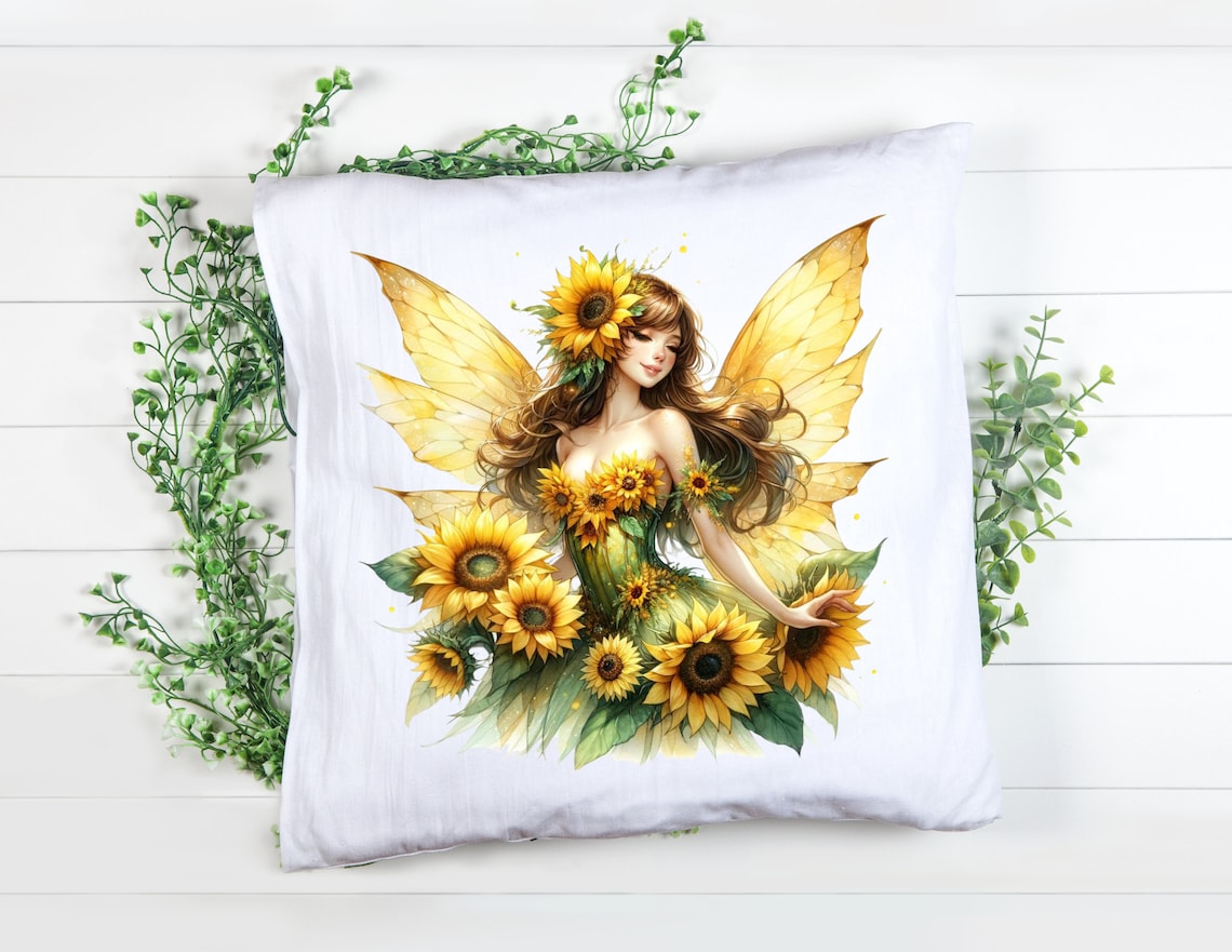Sunflower Fairies Clipart Pack - Transparent Background - Watercolor ...
