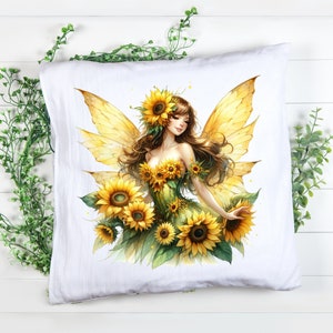 Sunflower Fairies Clipart Pack - Transparent Background - Watercolor ...