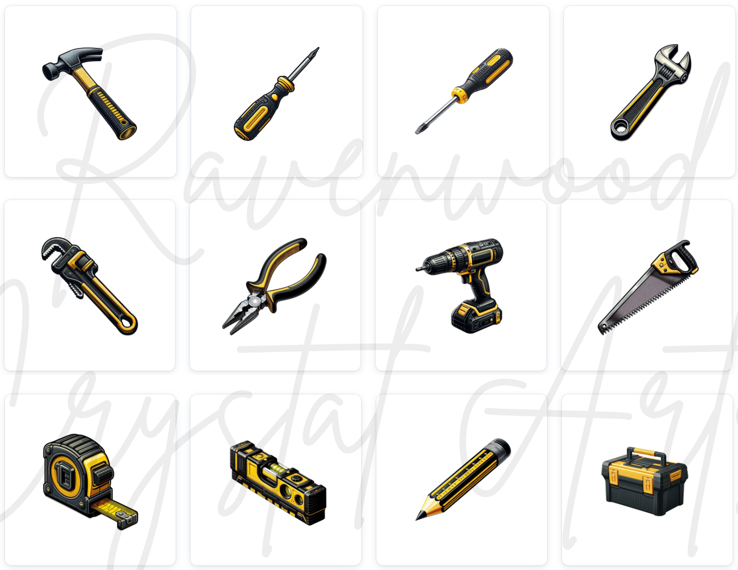 Black and Yellow Tools Clipart | 12 Pngs | Construction Clipart ...