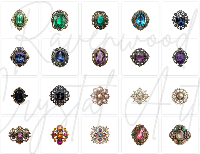Antique Brooch Clipart | 40 Pngs | Digital Brooch | Clipart Bundle ...