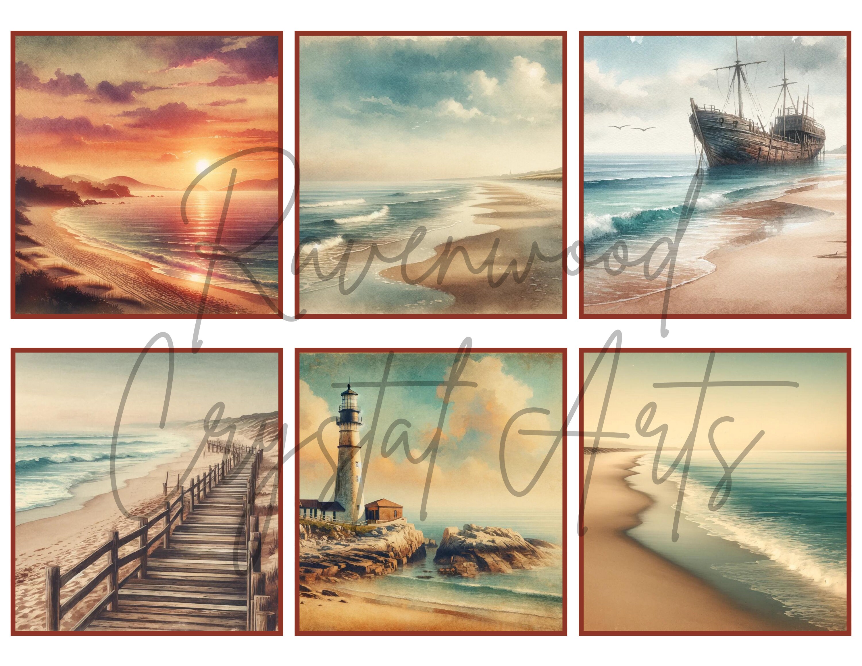Vintage Beach Paper 12 PNG Pages Nautical Junk Journal Paper Digital ...