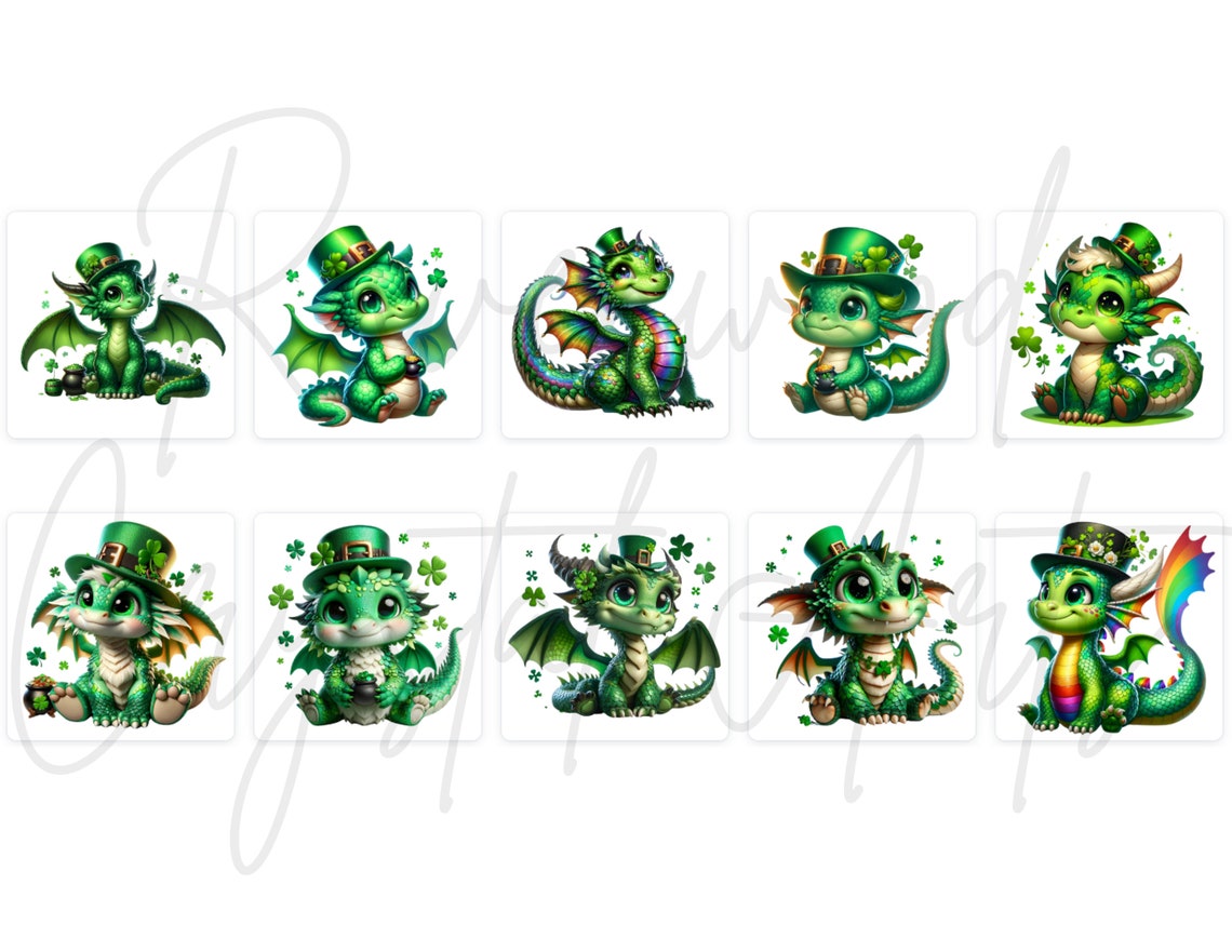 St. Patrick's Day Dragons Clipart Pack Transparent Background Baby ...