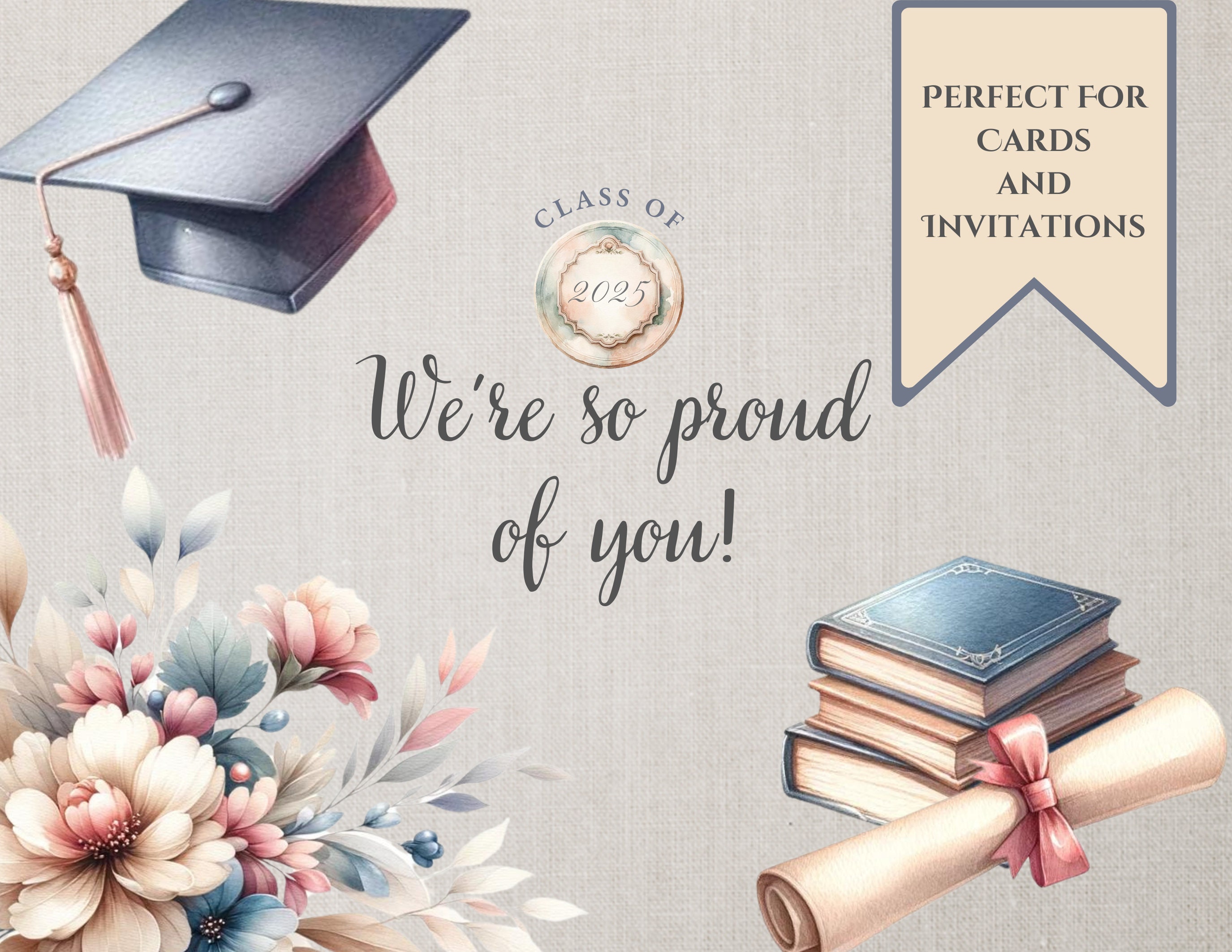 Watercolor Graduation Clipart Pack Transparent Background 2024, 2025 ...