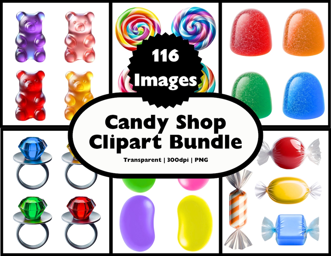 Candy Clipart Bundle 116 Pngs Gummy Bear Clipart Lollipop Clipart ...