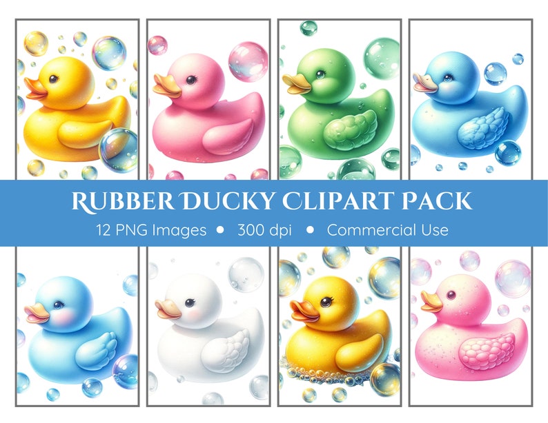 Rubber Ducky Clipart Pack | 12 Pngs | Rubber Duck in Bubbles Clipart ...