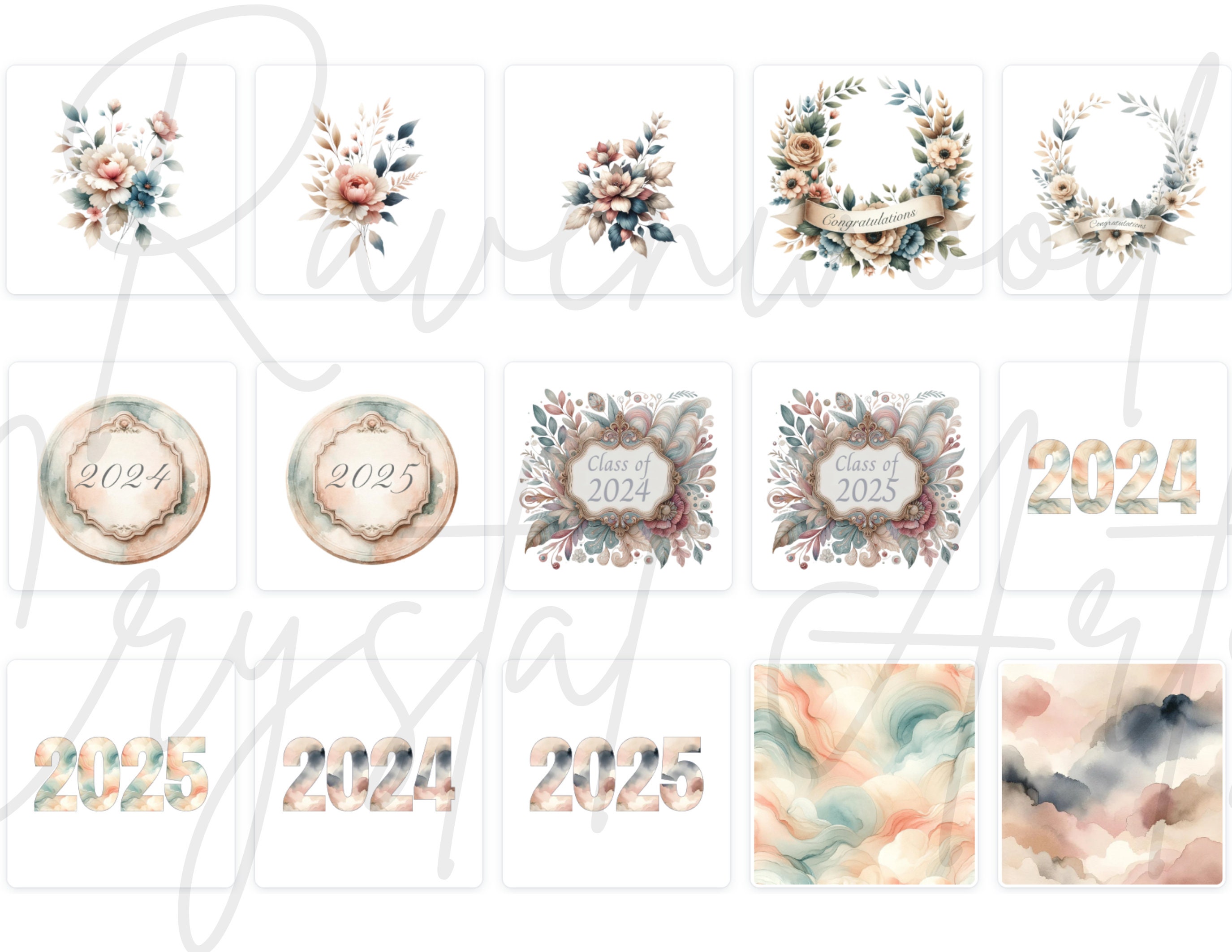 Watercolor Graduation Clipart Pack Transparent Background 2024, 2025 ...