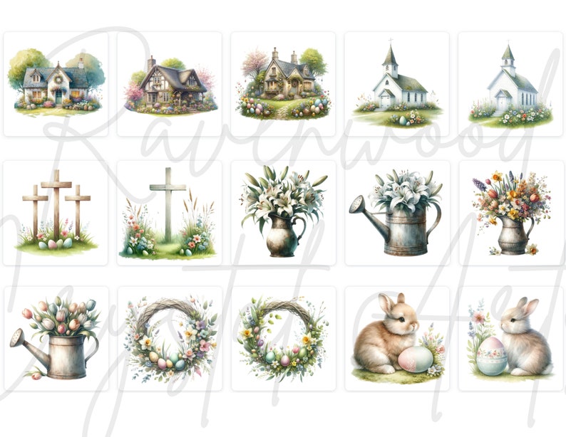 Cottagecore Easter Clipart Pack Transparent Background Watercolor ...