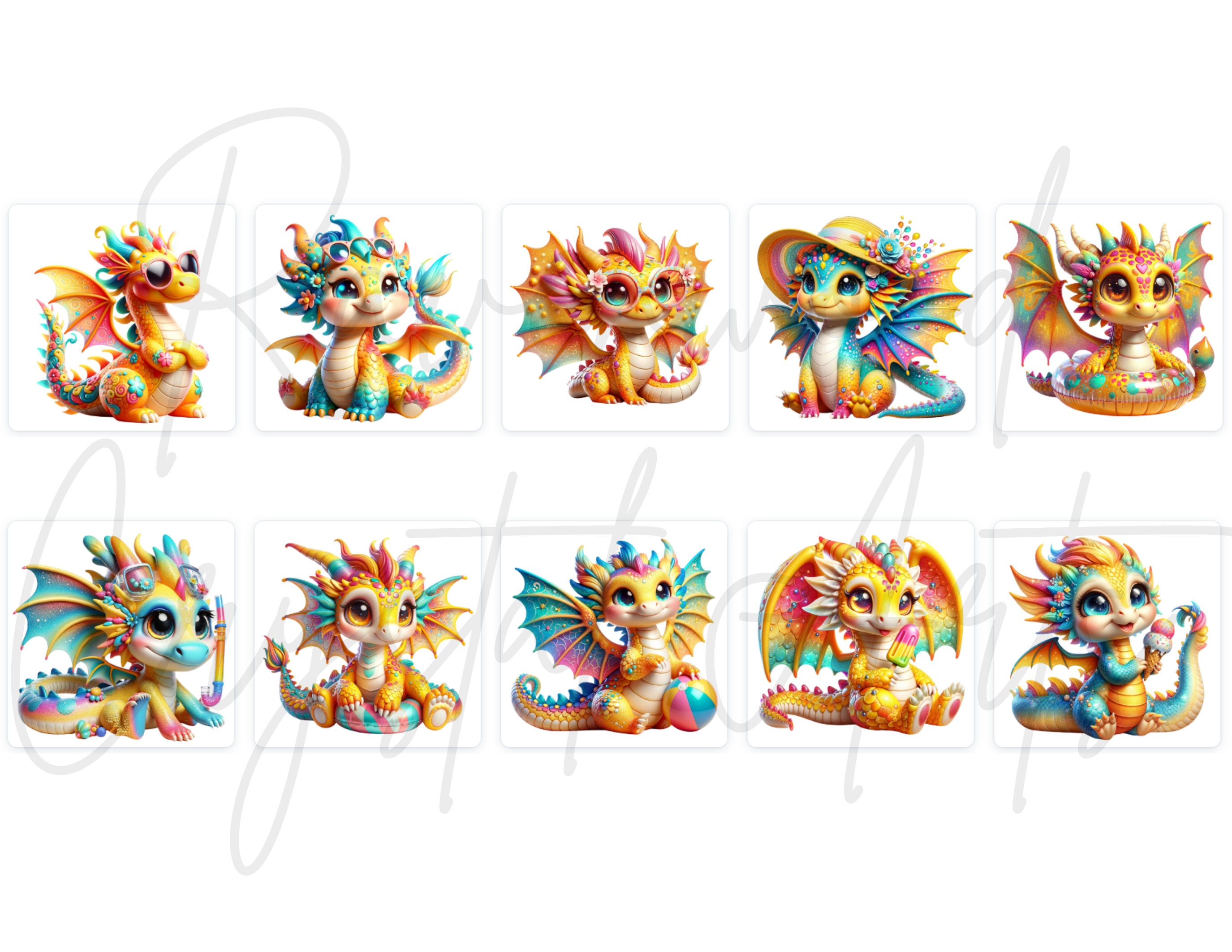 Summer Dragons Clipart Pack Transparent Background Baby Dragons, Pool ...