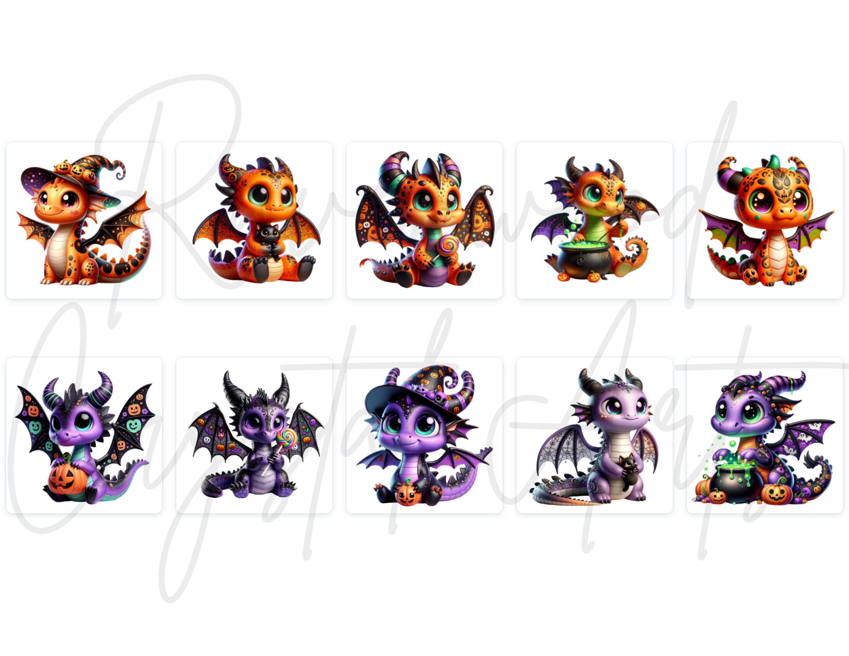 Halloween Dragons Clipart Pack - Transparent Background - Baby Dragons ...