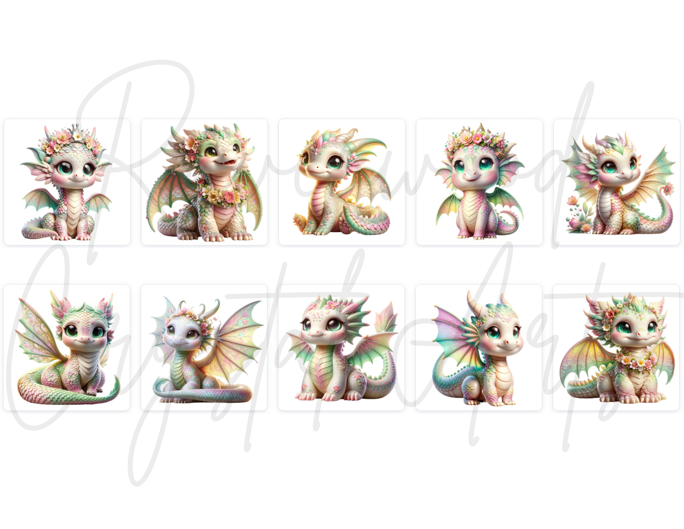 Spring Dragons Clipart Pack Transparent Background Baby Dragons, Spring ...