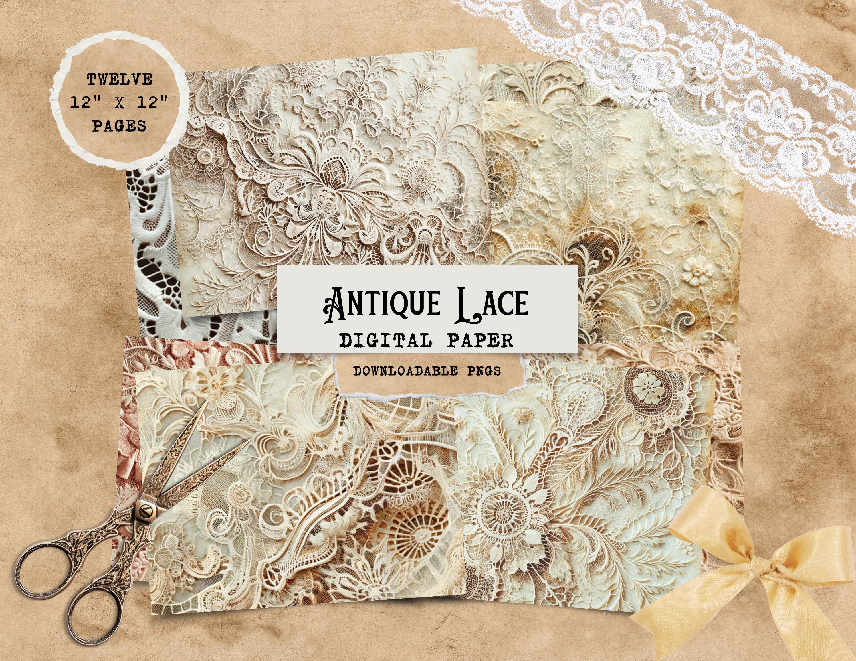 Antique Lace Digital Paper - Vintage Lace Paper for Junk Journals and ...