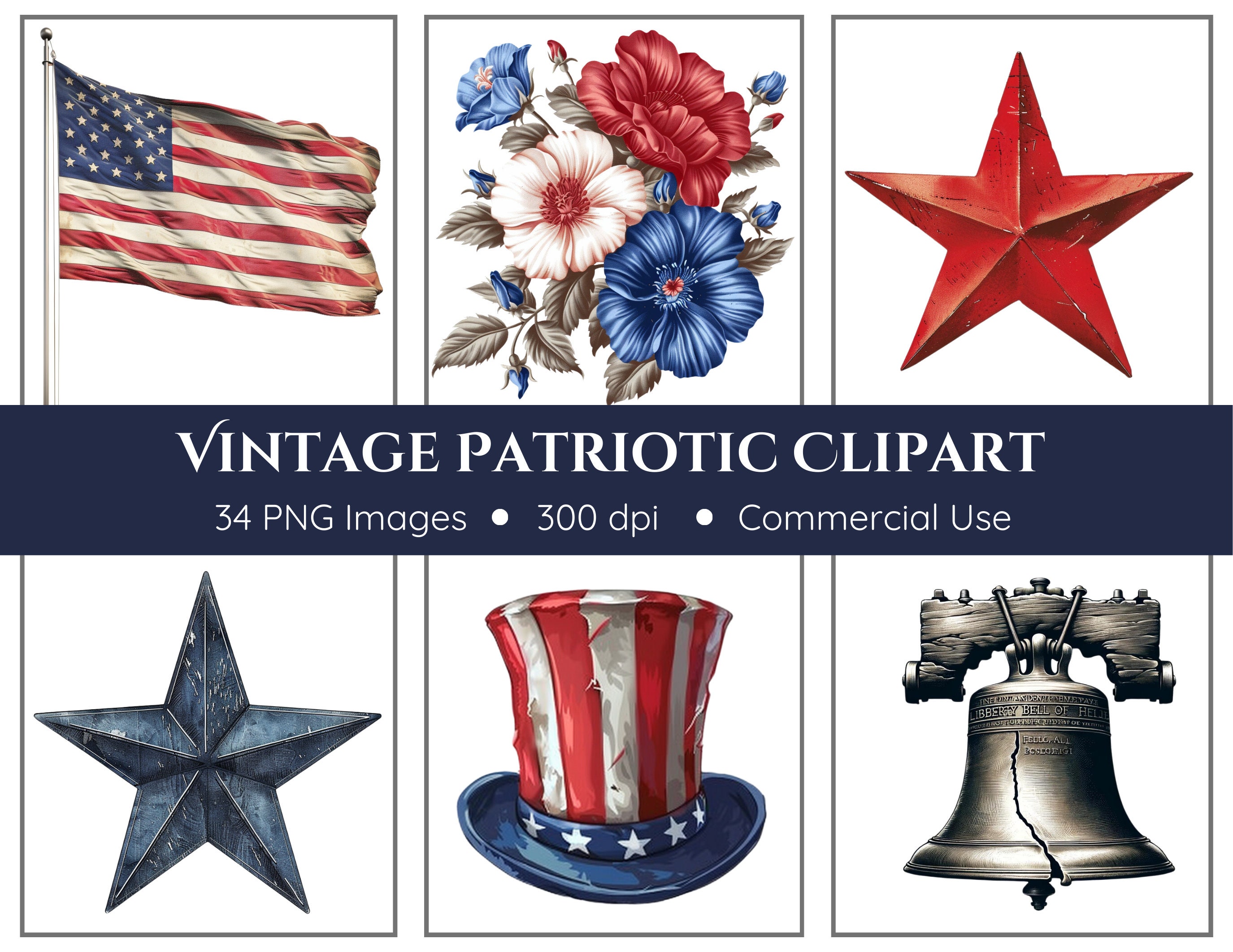 Vintage Patriotic Clipart - Transparent Backgrounds - American Flags ...