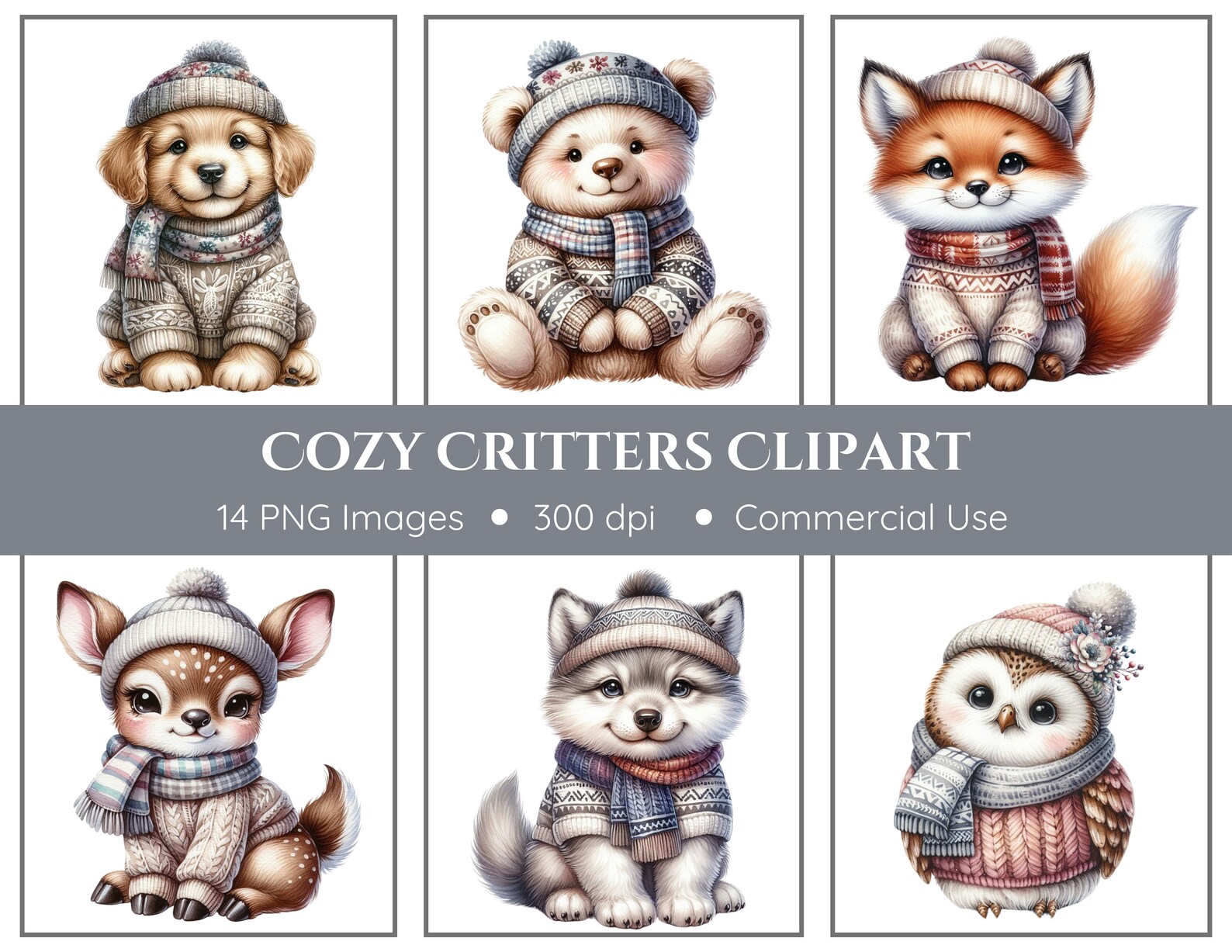 Cozy Critters Clipart Pack | 14 Pngs | Transparent Background | Winter ...