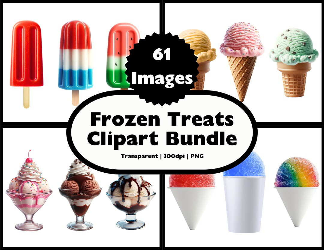 Frozen Treats Clipart Bundle | 61 Pngs | Ice Cream Cone Clipart ...