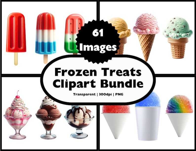 Frozen Treats Clipart Bundle | 61 Pngs | Ice Cream Cone Clipart ...
