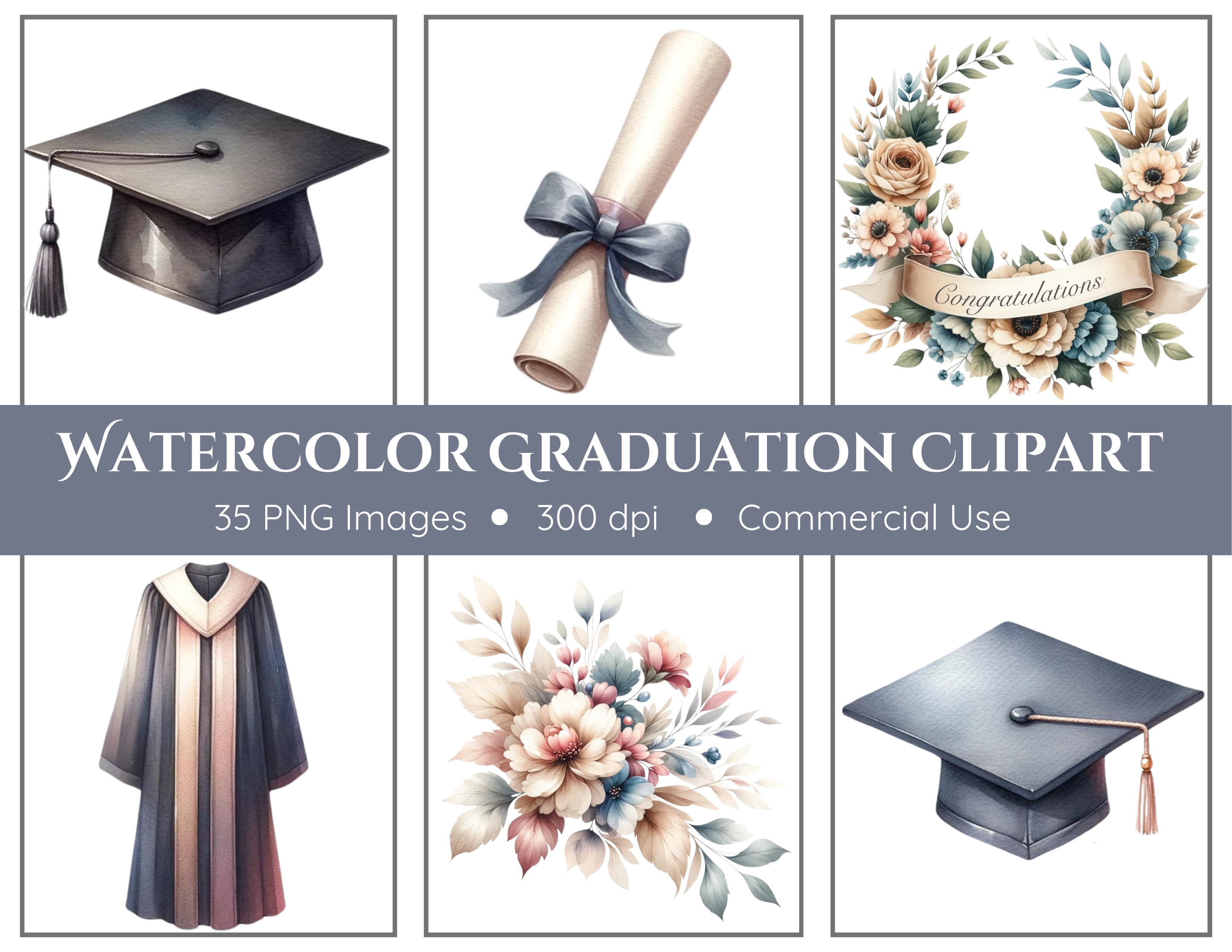 Watercolor Graduation Clipart Pack Transparent Background 2024, 2025 ...