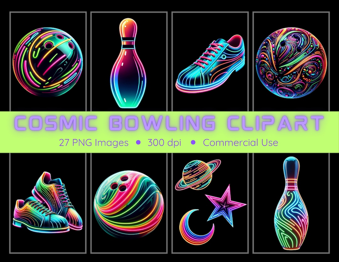 Cosmic Bowling Clipart Pack - 20 Pngs - Transparent Background - Bowling Ball Clipart - Bowling ...