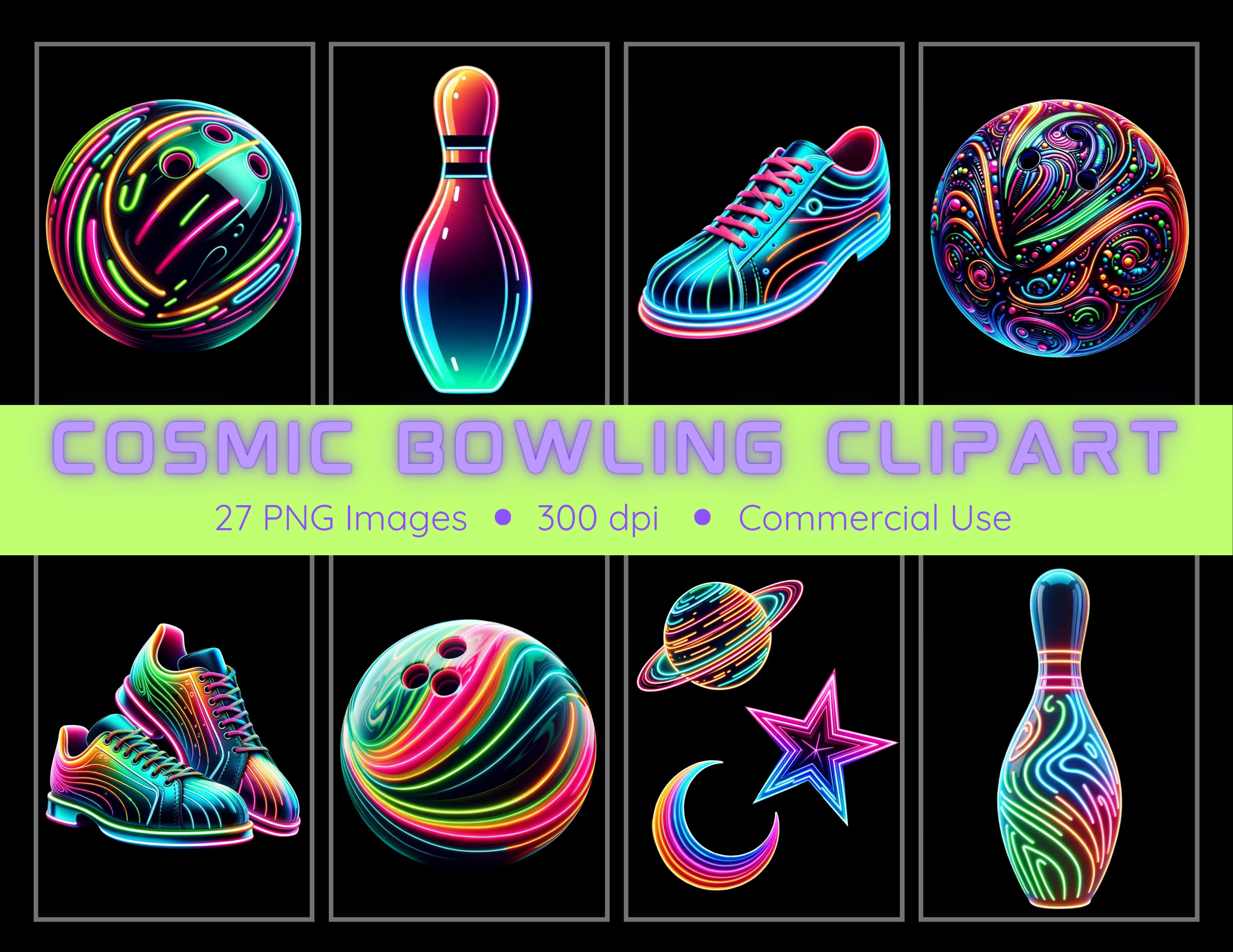 Cosmic Bowling Clipart Pack - 20 Pngs - Transparent Background ...