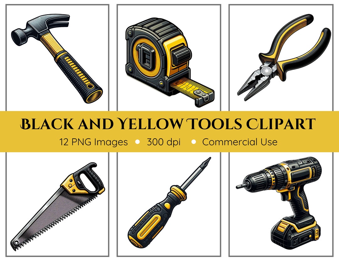 Black and Yellow Tools Clipart | 12 Pngs | Construction Clipart ...
