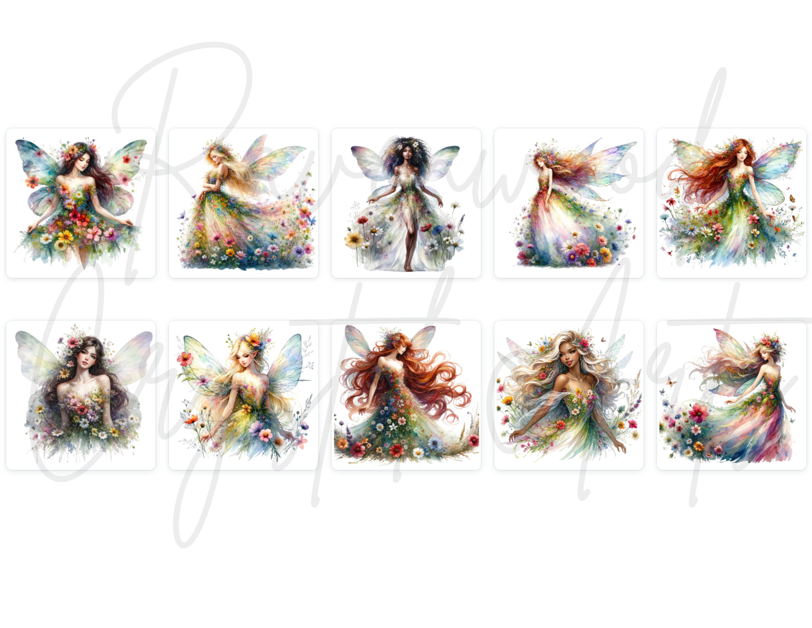 Wildflower Fairies Clipart Pack - Transparent Background - Watercolor ...