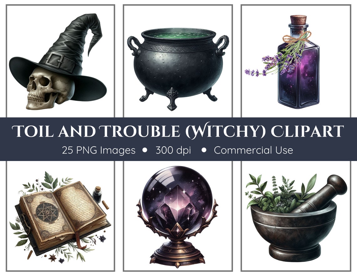 Toil and Trouble Clipart | 25 Pngs | Witch Clipart | Mystical Clipart ...