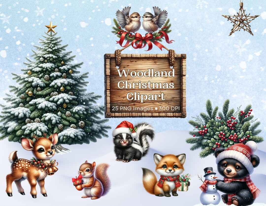 Woodland Christmas Clipart Pack | 25 Pngs | Transparent Background ...