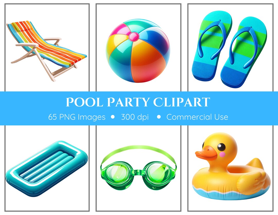 Pool Party Clipart | 65 Pngs | Pool Floats | Flip Flops | Digital ...