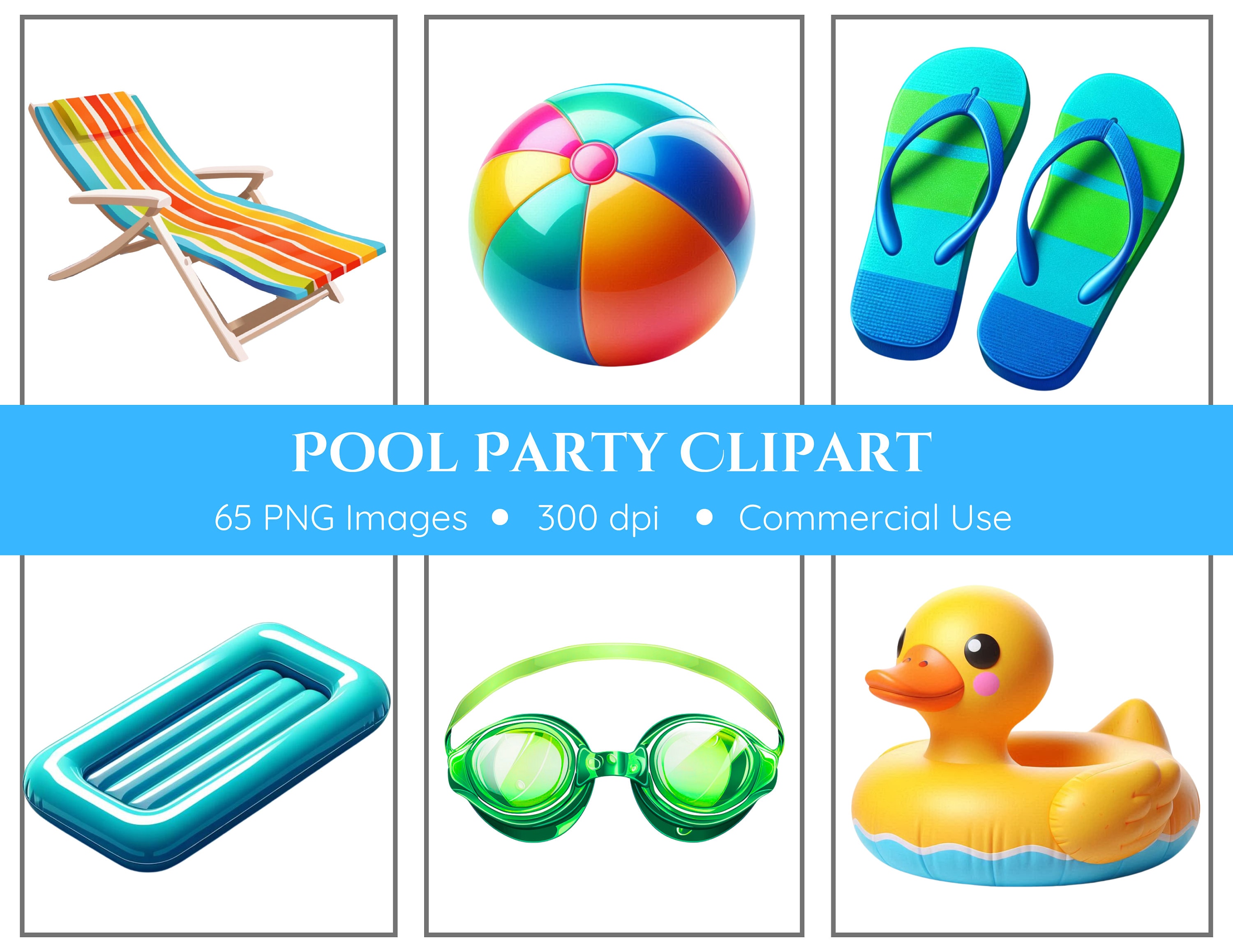 Pool Party Clipart | 65 Pngs | Pool Floats | Flip Flops | Digital ...