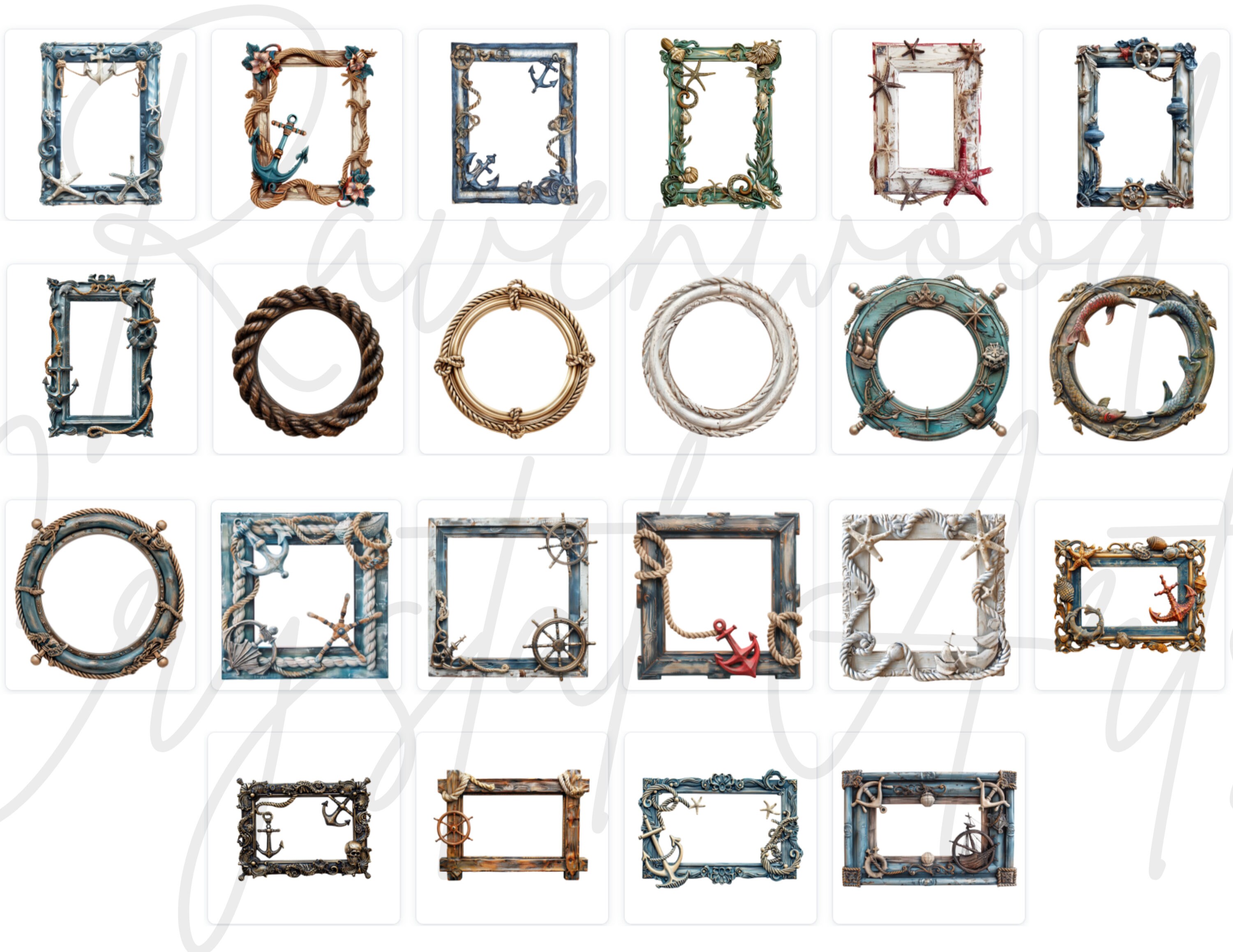 Vintage Nautical Clipart Bundle | 91 Pngs | Anchors, Ship Wheels ...
