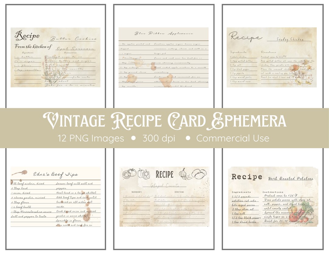 Vintage Recipe Clipart | Printable Recipe Cards | Cooking Clip Art ...