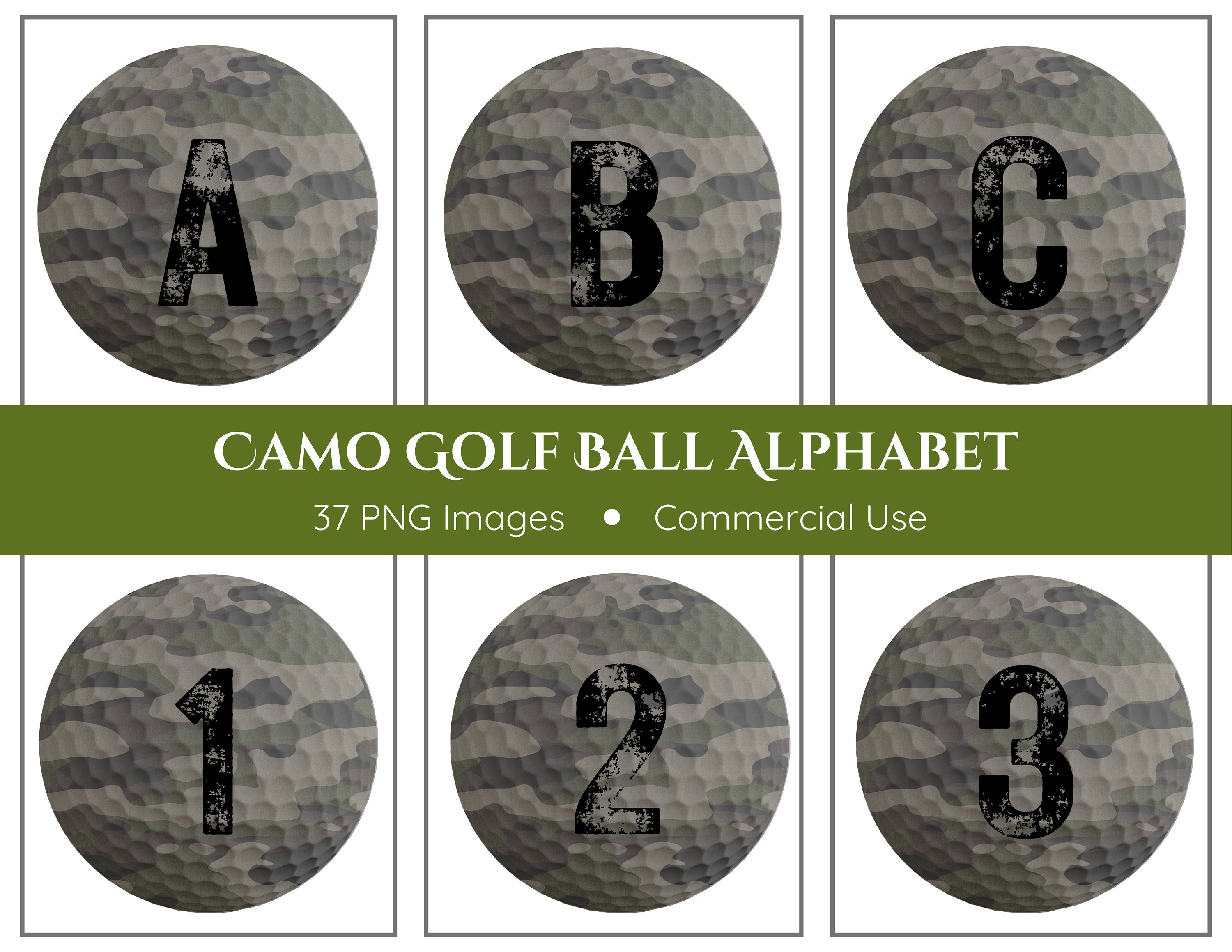 Camo Golf Ball Alphabet | Alphabet PNG | Sport Font | Golf Ball Clipart ...