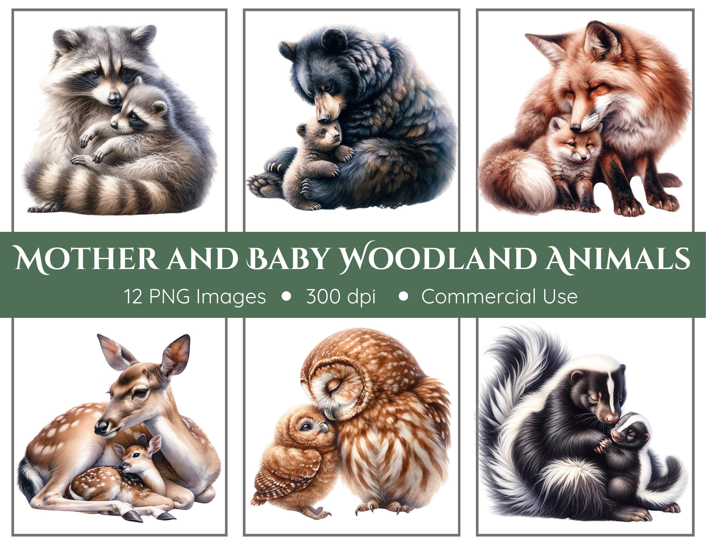 Mother and Baby Woodland Animals Clipart - Safari Clipart - Transparent ...