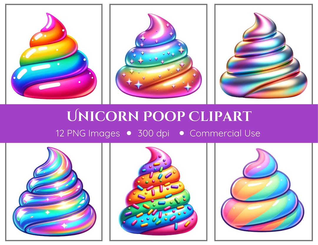 Unicorn Poop Clipart Pack - Transparent Background - Rainbow Poop Emoji ...