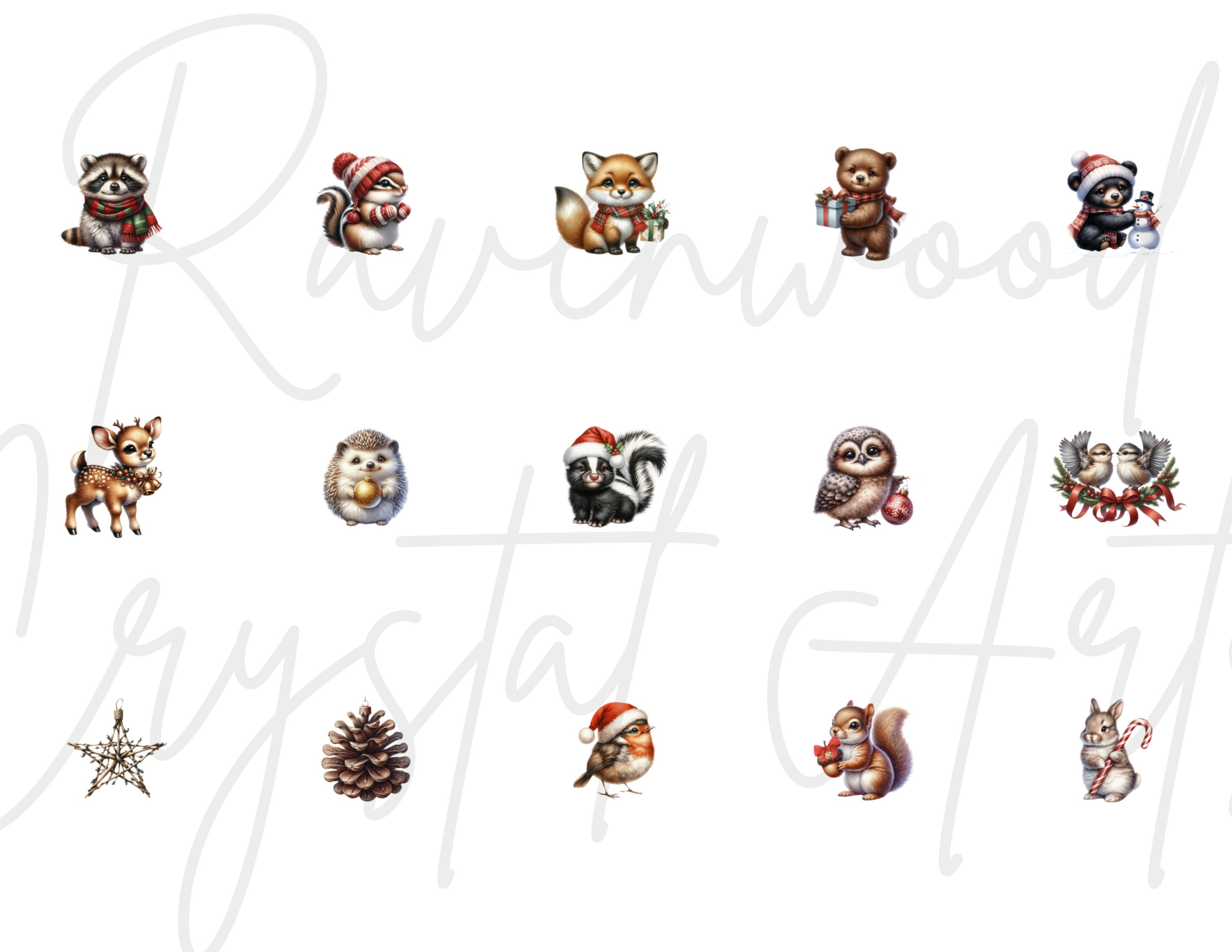 Woodland Christmas Clipart Pack | 25 Pngs | Transparent Background ...