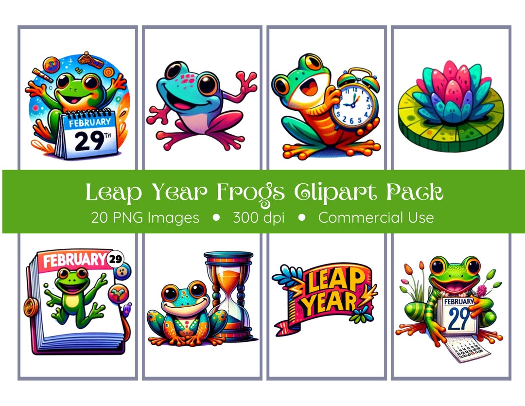 Leap Year Frogs Clipart Pack Transparent Background Leap Year, Leap Day ...