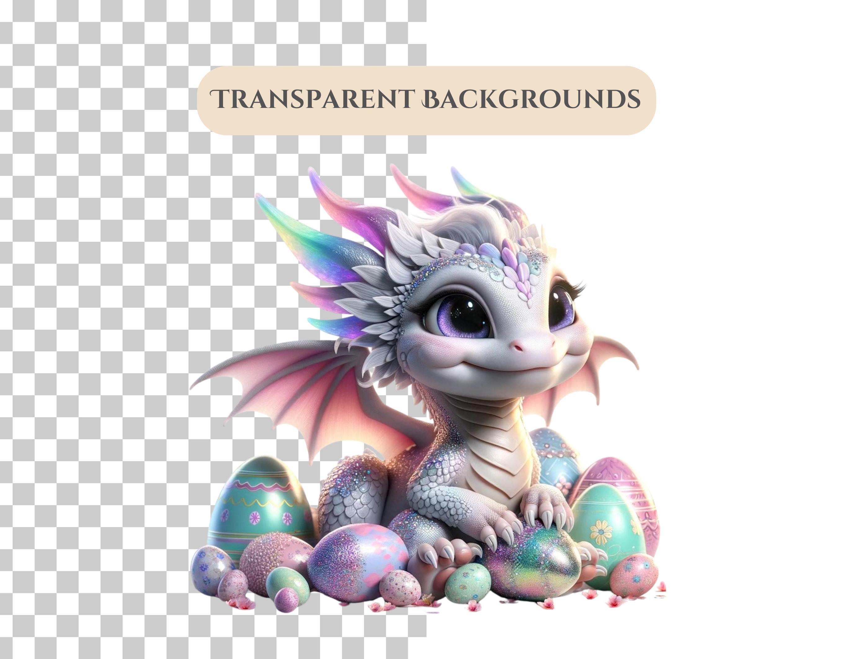Easter Dragons Clipart Pack Transparent Background Baby Dragons, Easter Eggs, Cute Dragons ...