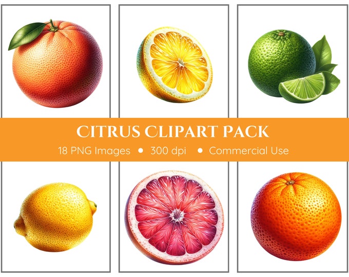 Watercolor Citrus Clipart, Lemon Fruit Illustration, Grapefruit Artwork ...