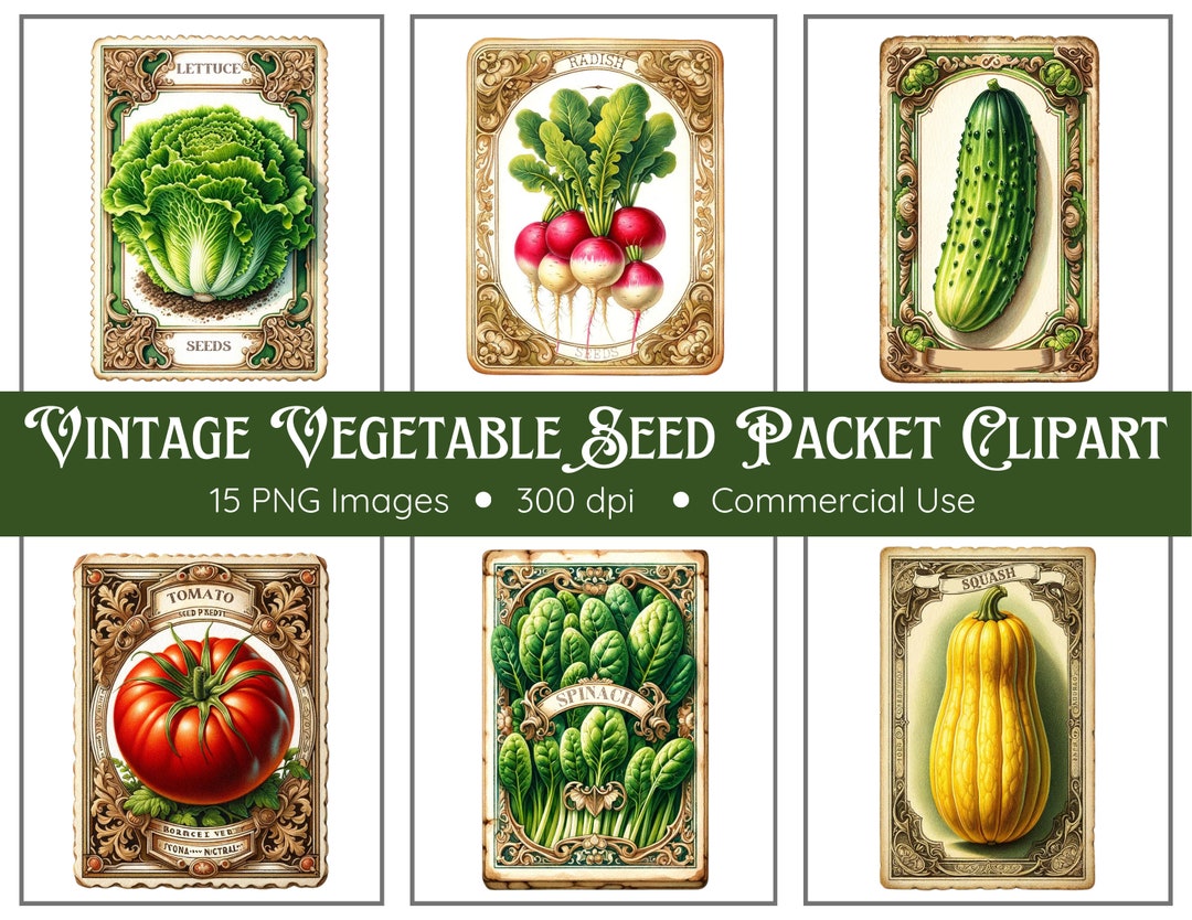 Vintage Vegetable Seed Packet Clipart Pack - 15 Pngs - Transparent ...