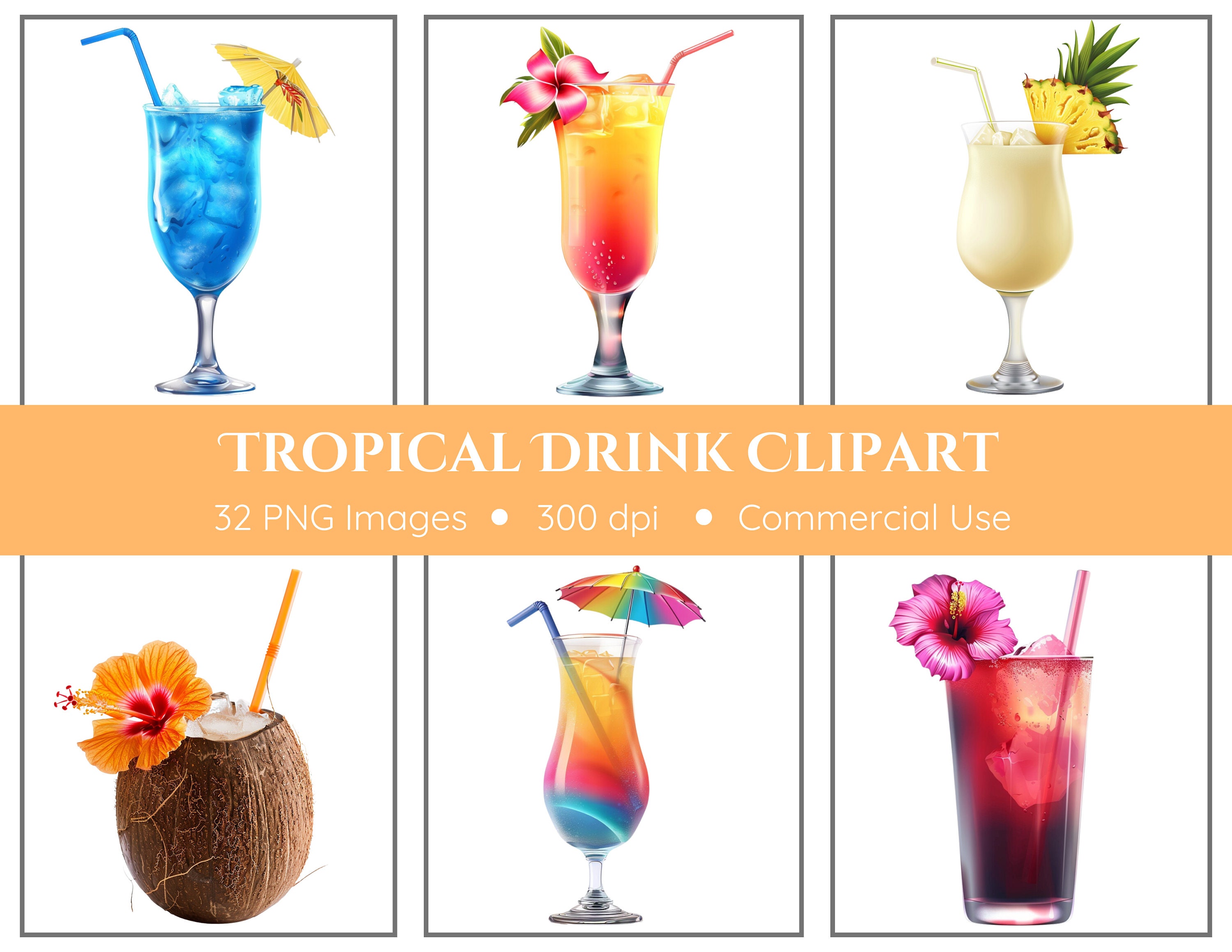 Tropical Drink Clipart | 32 Pngs | Coconut Cocktail | Instant Download ...