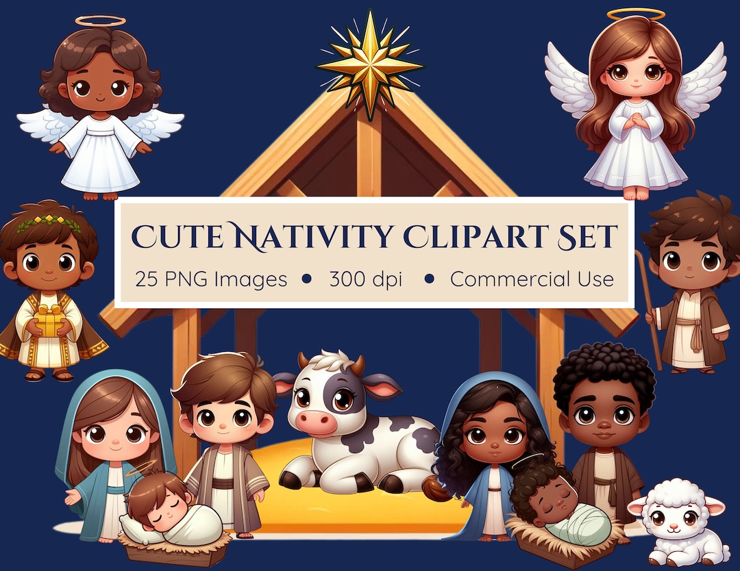 Cute Nativity Clip Art | 25 Pngs | Christmas | Baby Jesus Clipart ...