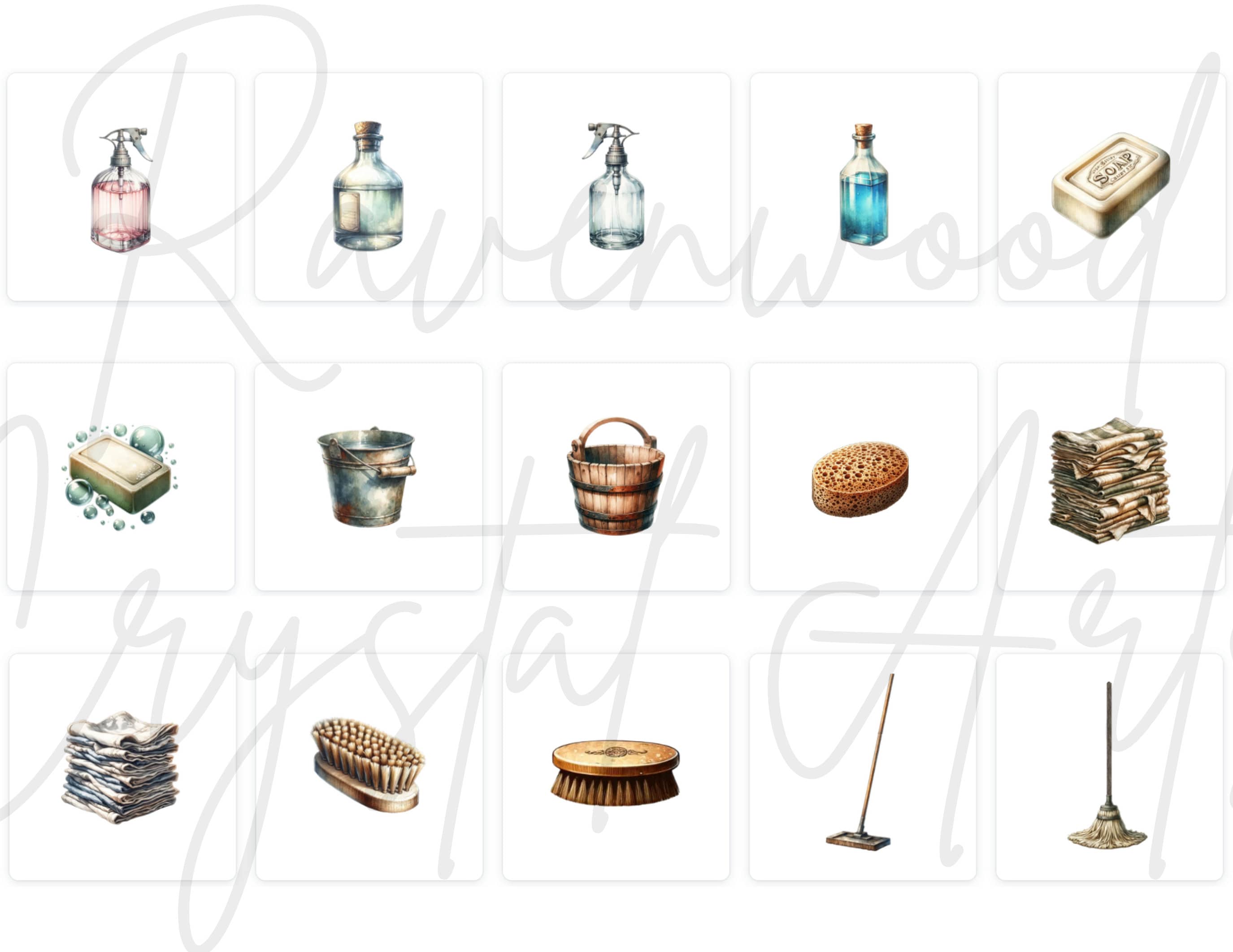 Vintage Spring Cleaning Clipart Pack - Transparent Background ...