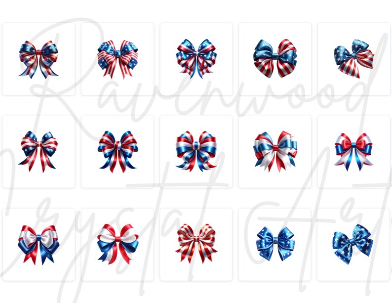 Red, White, and Blue Bows Clipart | 15 Pngs | American Flag Bows | 4th ...