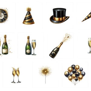 Black and Gold New Year's Clipart | 24 Pngs | New Year's Eve ...
