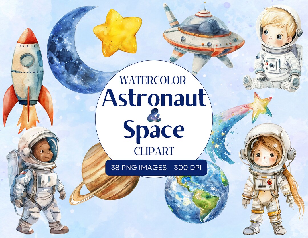 Watercolor Astronaut Space Clipart | Space Clipart | Planets Watercolor ...