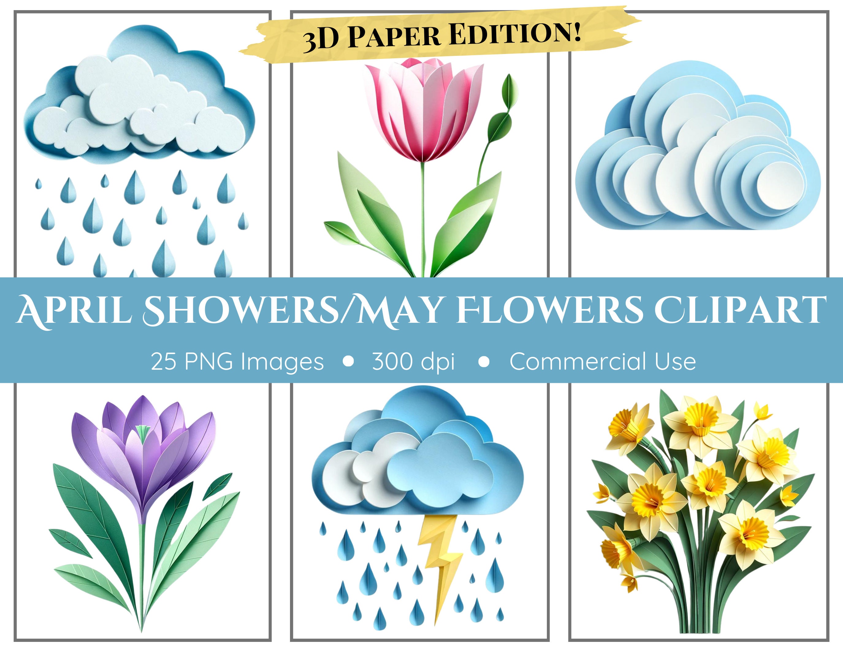 April Showers Bring May Flowers Clipart Pack Transparent Background 3D ...