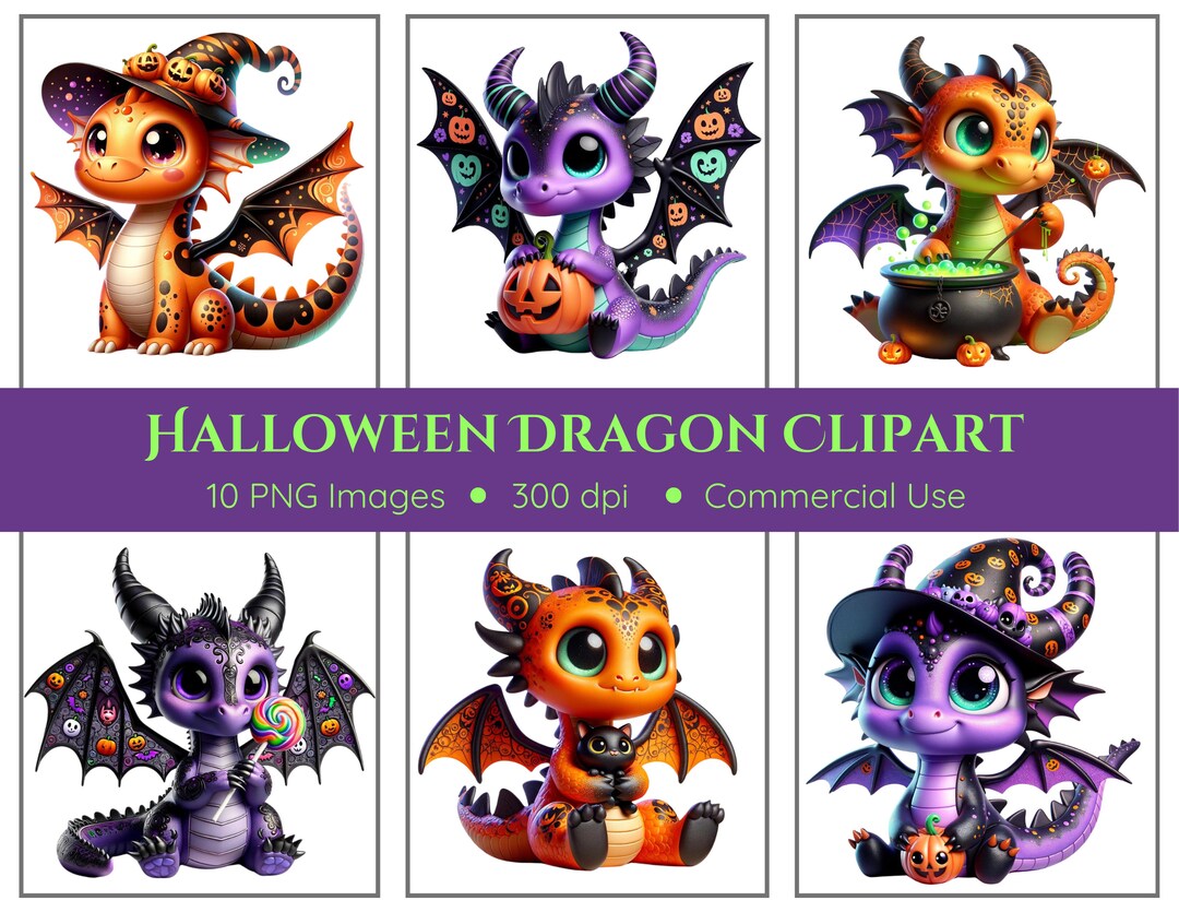 Halloween Dragons Clipart Pack - Transparent Background - Baby Dragons ...