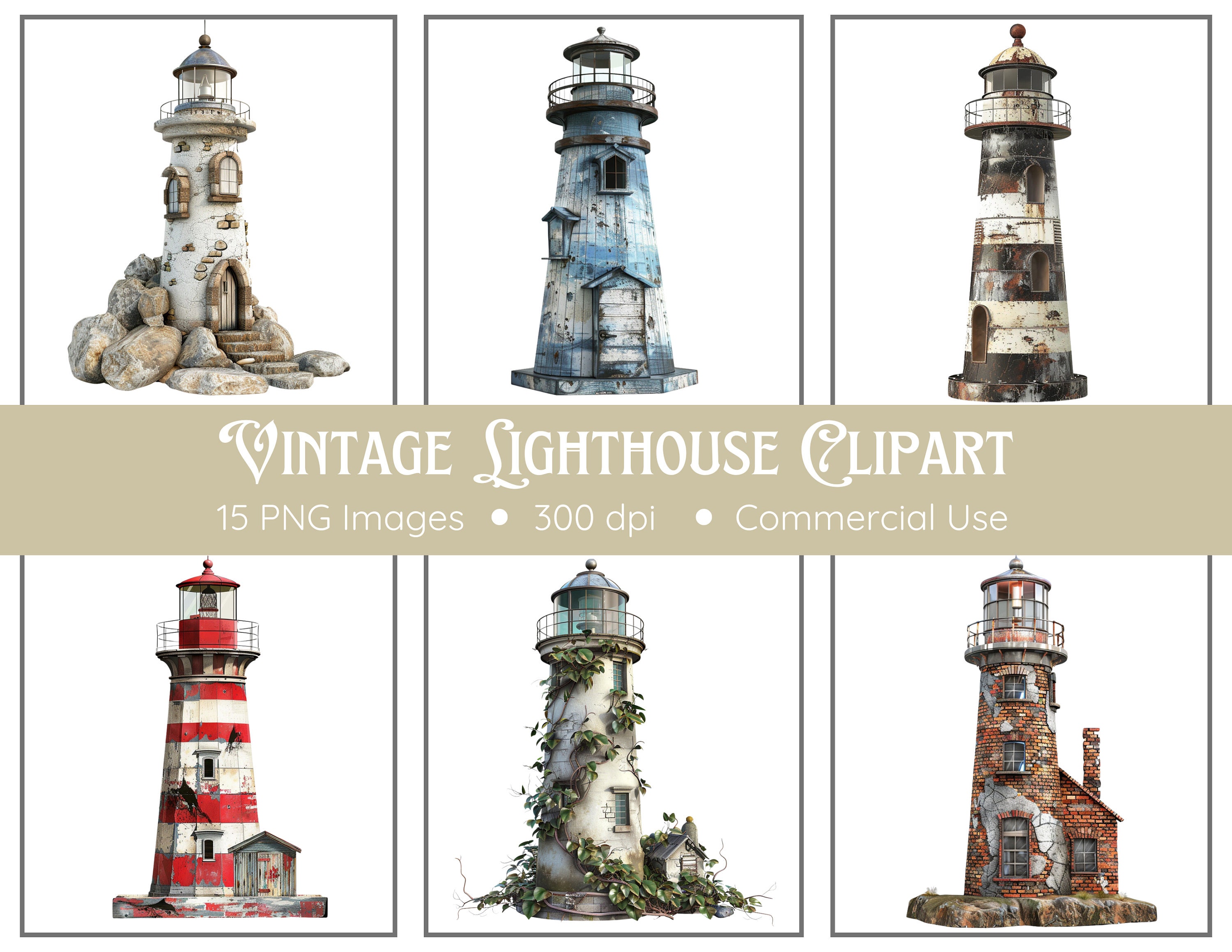 Lighthouse Clipart 15 Pngs Vintage Lighthouse Clipart Vintage Nautical ...